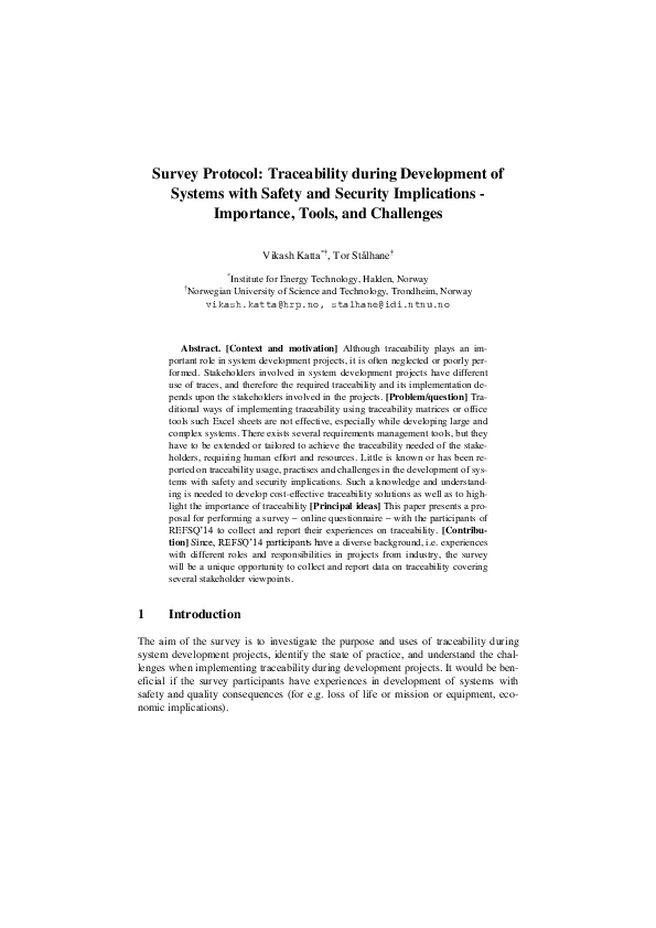 (PDF) Survey Protocol: Traceability during Development of Systems with Safety and Security ...