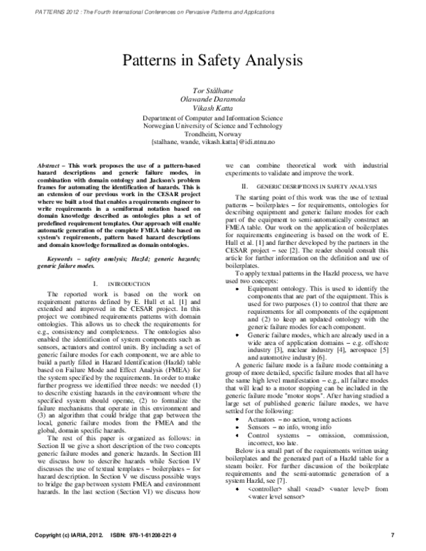 (PDF) Patterns in Safety Analysis