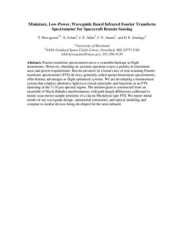 (PDF) Miniature, Low-Power, Waveguide Based Infrared Fourier Transform ... (PDF) Miniature, Low-Power, Waveguide Based Infrared Fourier Transform ...
