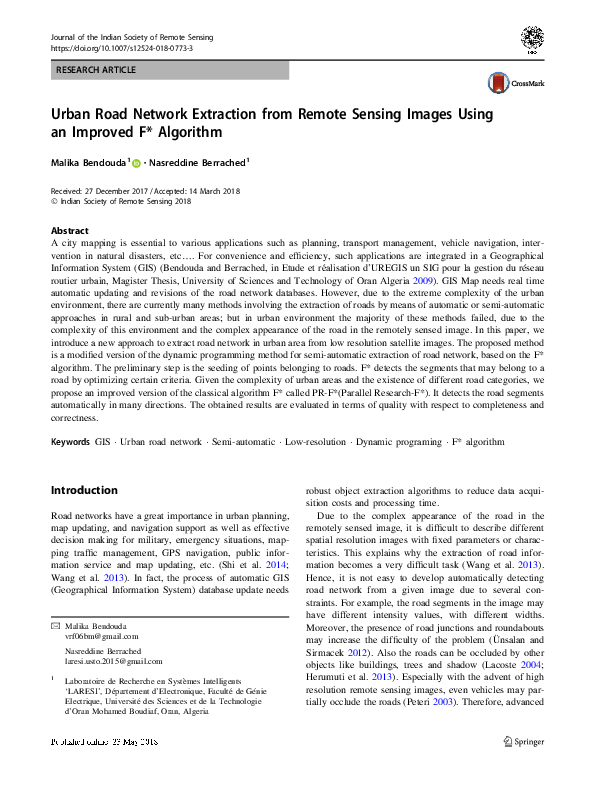Pdf Urban Road Network Extraction From Remote Sensing Images Using An Improved F Algorithm