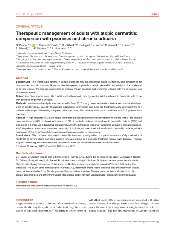 (PDF) Therapeutic management of adults with atopic dermatitis: comparison with psoriasis and ...