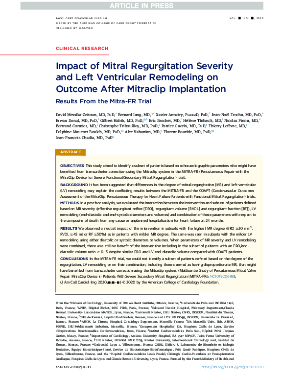(PDF) Impact of Mitral Regurgitation Severity and Left Ventricular Remodeling on Outcome After ...