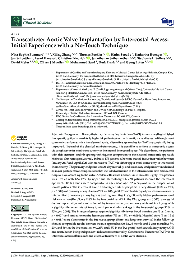 (PDF) Transcatheter Aortic Valve Implantation by Intercostal Access: Initial Experience with a ...