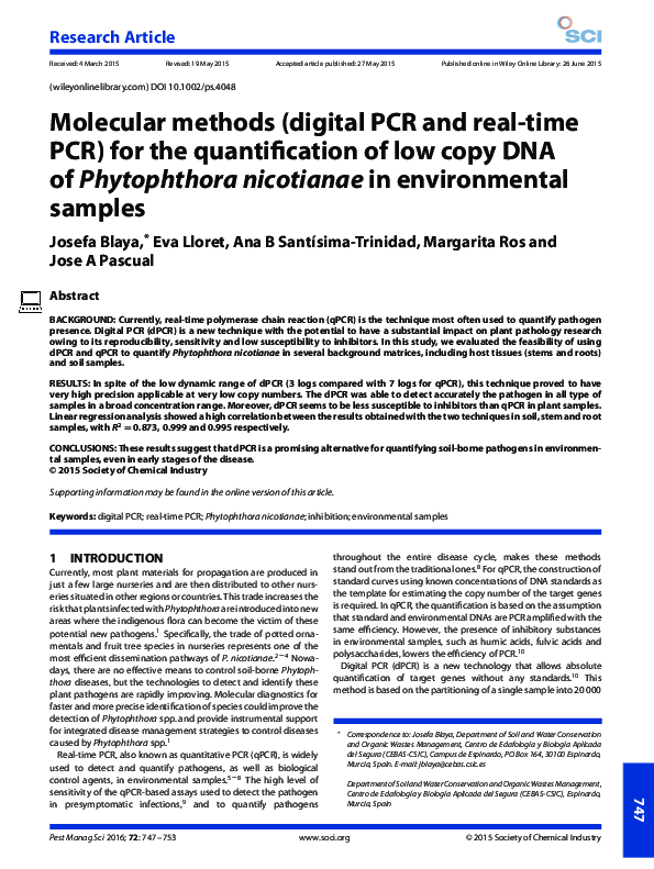 Pdf Molecular Methods Digital Pcr And Real Time Pcr For The