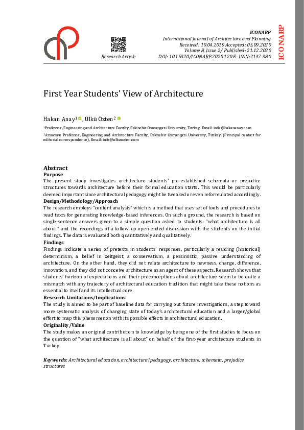 (PDF) First Year Students' View of Architecture
