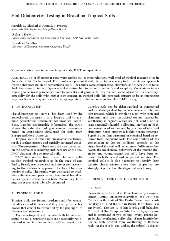 (PDF) Flat Dilatometer Testing in Brazilian Tropical Soils
