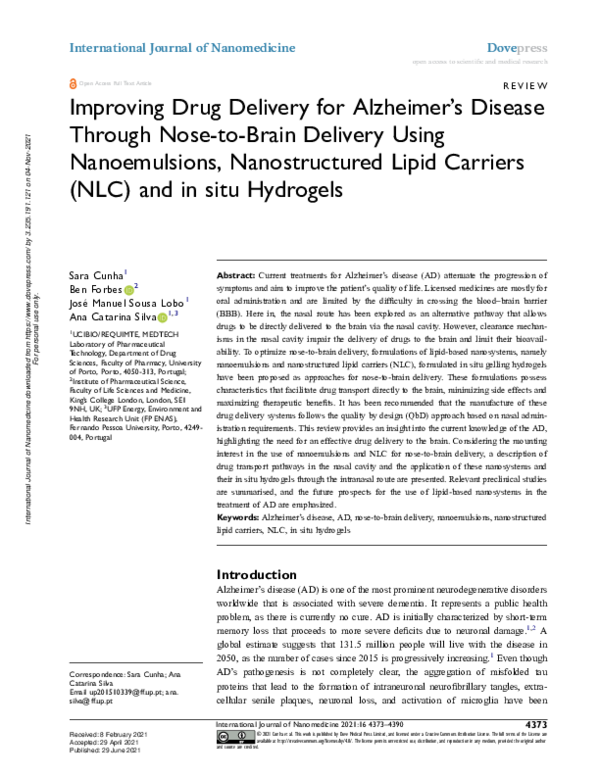 (PDF) Improving Drug Delivery for Alzheimer’s Disease Through Nose-to ...
