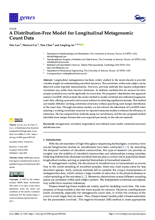 (PDF) A Distribution-Free Model for Longitudinal Metagenomic Count Data
