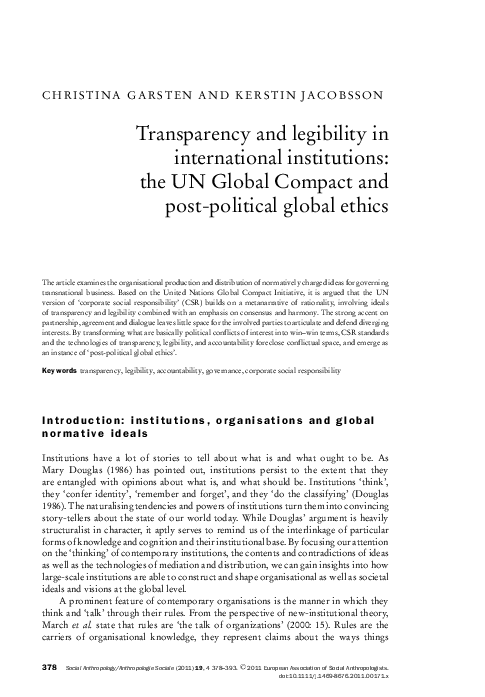 (PDF) Transparency and legibility in international institutions: the UN ...