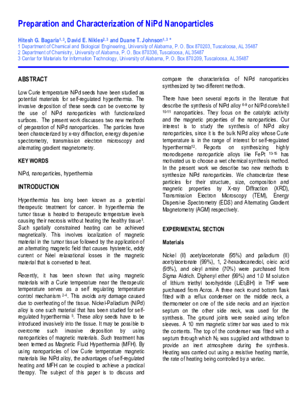 (PDF) NiPd Nanoparticles: Synthesis and Characterization Techniques