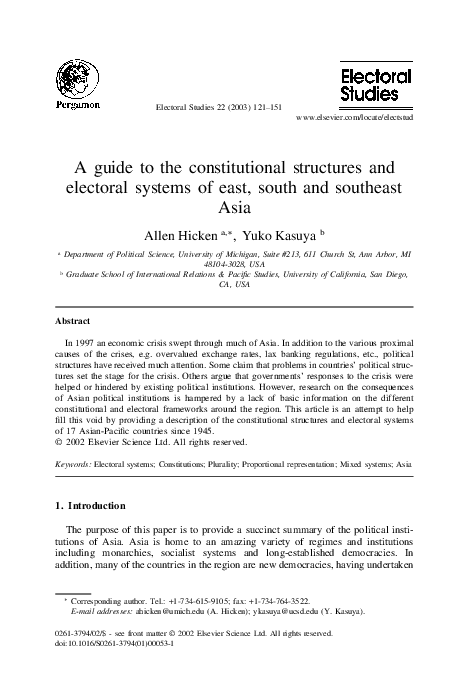 (PDF) A guide to the constitutional structures and electoral systems of ...