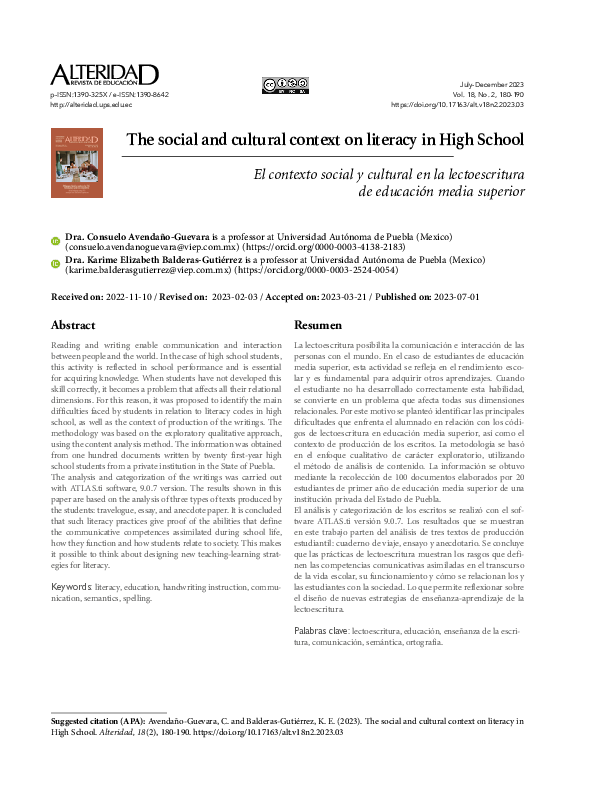 (PDF) The social and cultural context on literacy in High School
