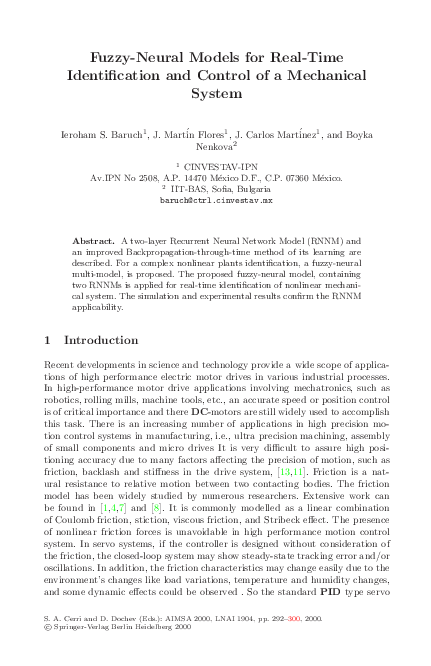 (PDF) Fuzzy-Neural Models for Real-Time Identification and Control of a Mechanical System