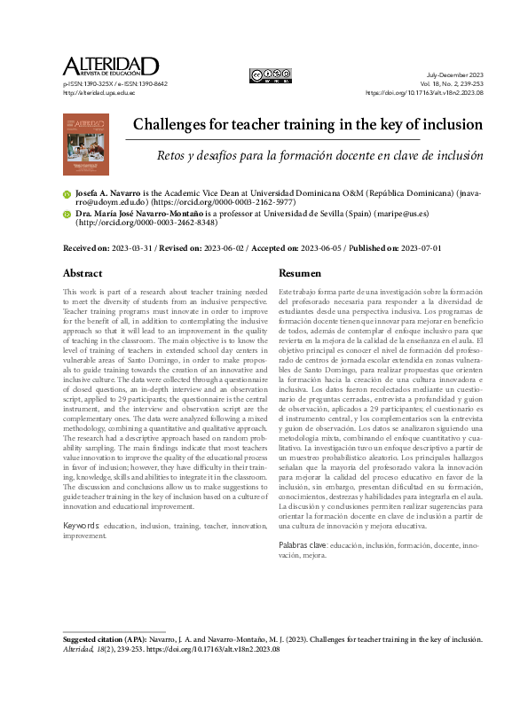 (PDF) Challenges for teacher training in the key of inclusion