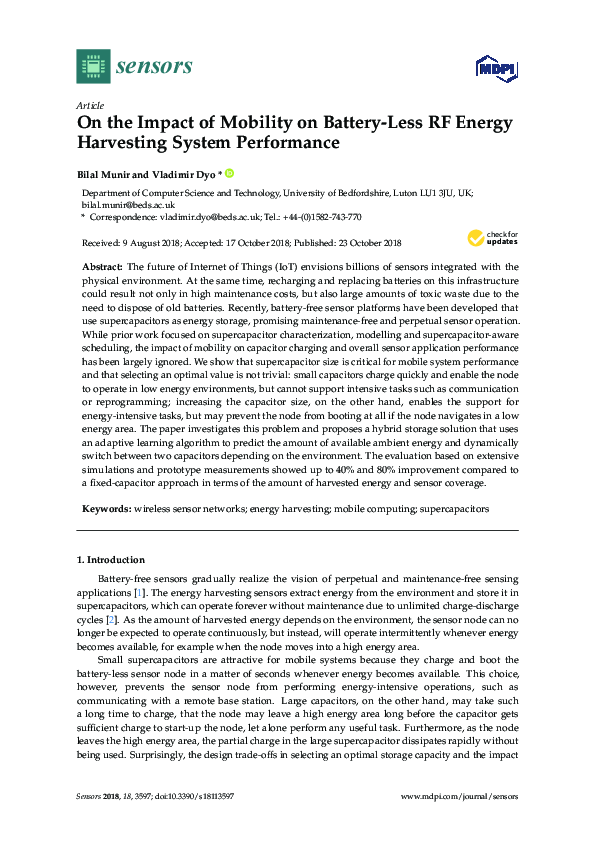 (PDF) On the Impact of Mobility on Battery-Less RF Energy Harvesting ...