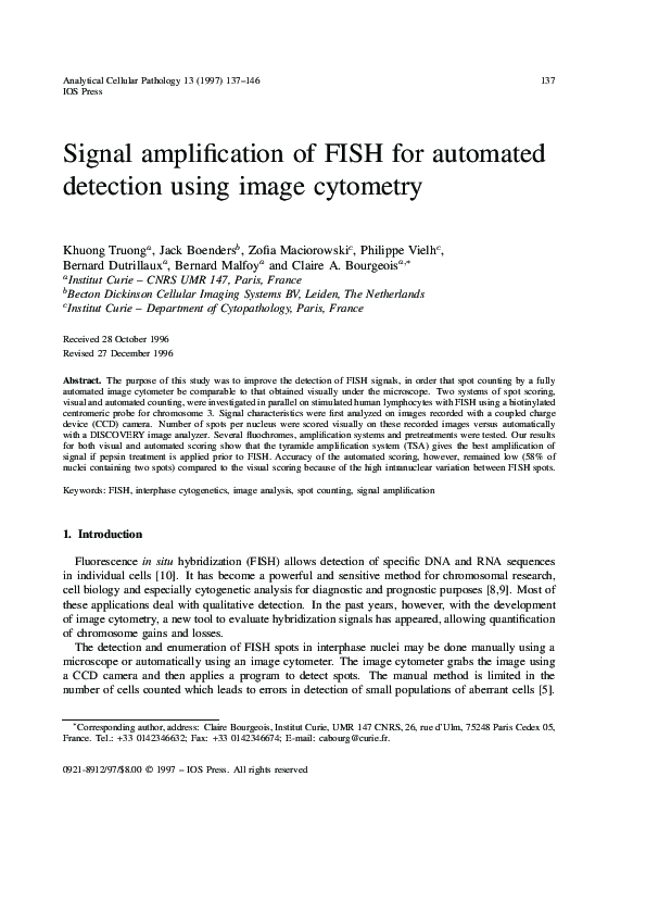 (PDF) Signal Amplification of FISH for Automated Detection Using Image ...