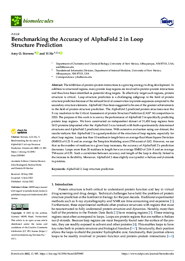 (PDF) Benchmarking the Accuracy of AlphaFold 2 in Loop Structure Prediction | Amy Stevens and Yi ...