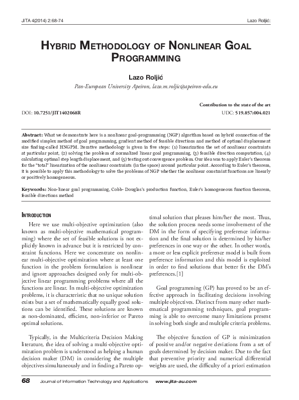(PDF) Hybrid Methodology of Nonlinear Goal Programming