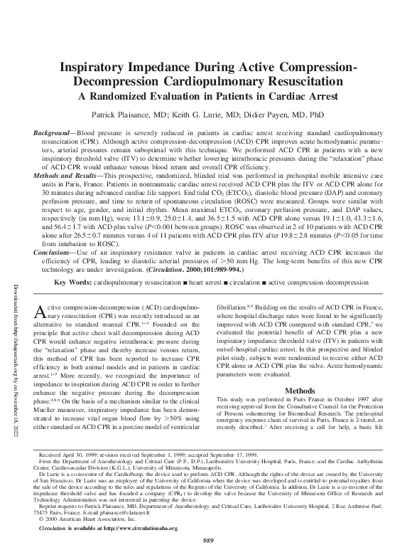 (PDF) Inspiratory Impedance During Active Compression-Decompression ...