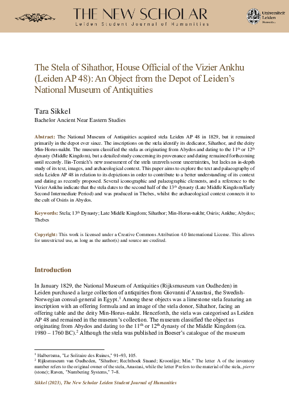 (PDF) The Stela of Sihathor, House Official of the Vizier Ankhu (Leiden ...