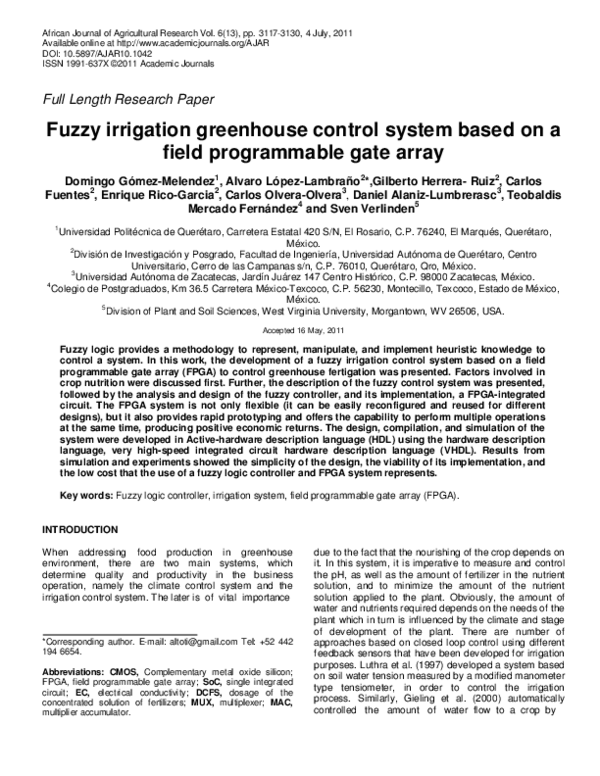 (PDF) Fuzzy irrigation greenhouse control system based on a field ...