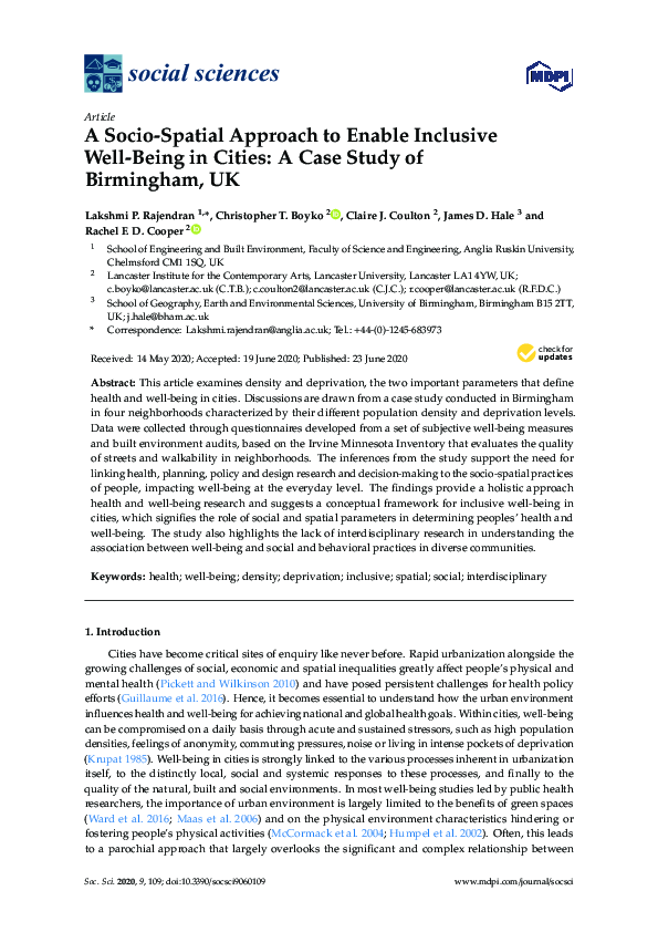 (PDF) A Socio-Spatial Approach to Enable Inclusive Well-Being in Cities ...