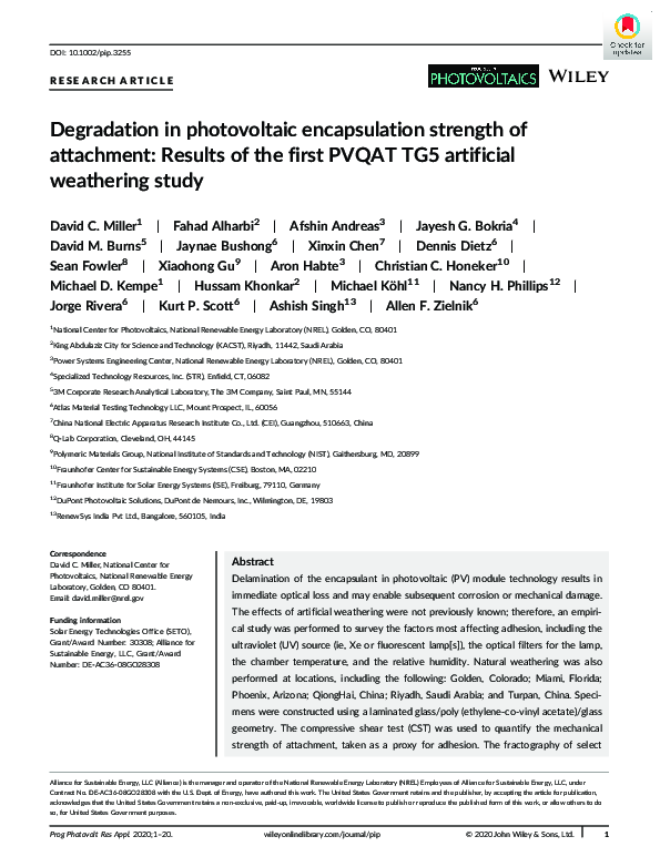 Pdf Degradation In Photovoltaic Encapsulation Strength Of Attachment