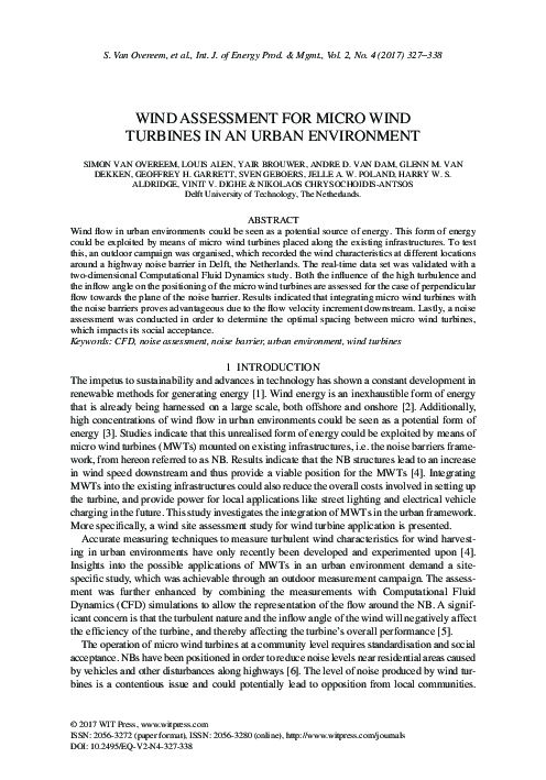 (PDF) Wind assessment for micro wind turbines in an urban environment
