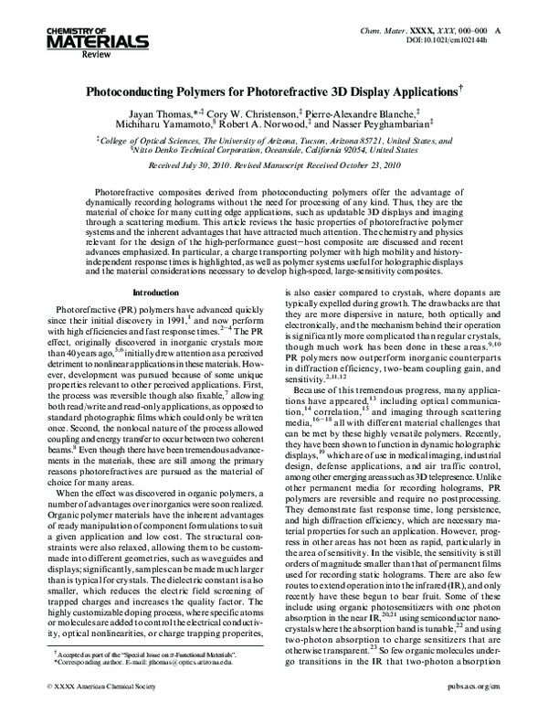(PDF) Photoconducting Polymers for Photorefractive 3D Display Applications | Pierre-Alexandre ...