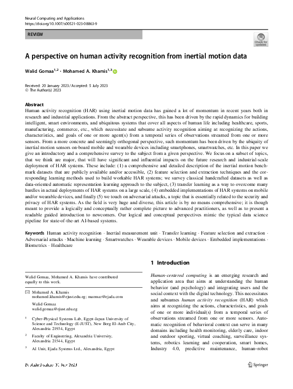 Pdf A Perspective On Human Activity Recognition From Inertial Motion Data Mohamed A Khamis