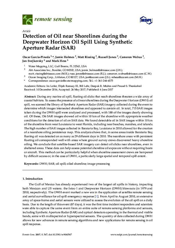 (PDF) Detection of Oil near Shorelines during the Deepwater Horizon Oil ...