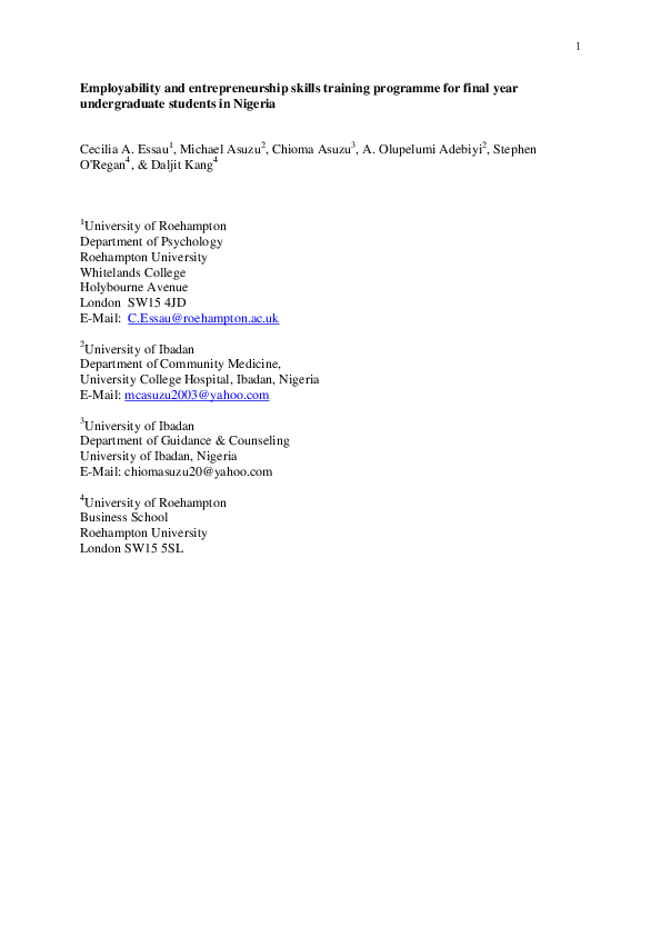 (PDF) Employability and entrepreneurship skills training programme for ...