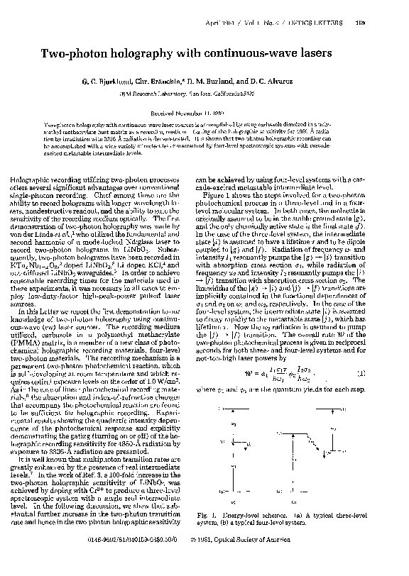 (PDF) Two-photon holography with continuous-wave lasers
