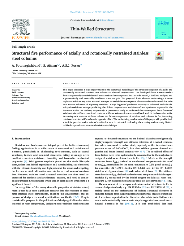 (PDF) Structural fire performance of axially and rotationally restrained stainless steel columns