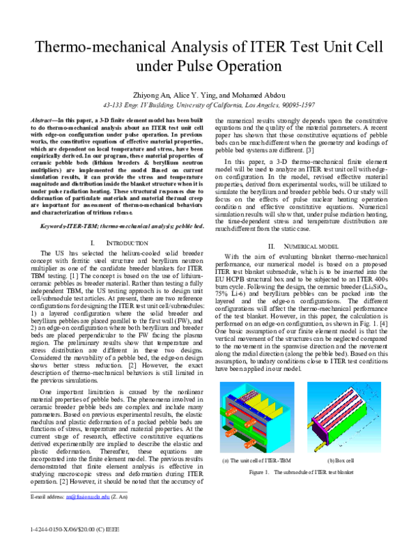 (PDF) Thermo-mechanical Analysis of ITER Test Unit Cell under Pulse ...