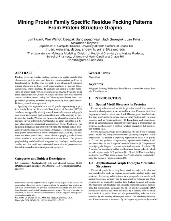 (PDF) Mining protein family specific residue packing patterns from protein structure graphs