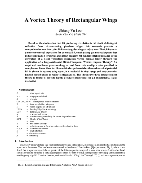 (PDF) A Vortex Theory of Rectangular Wings
