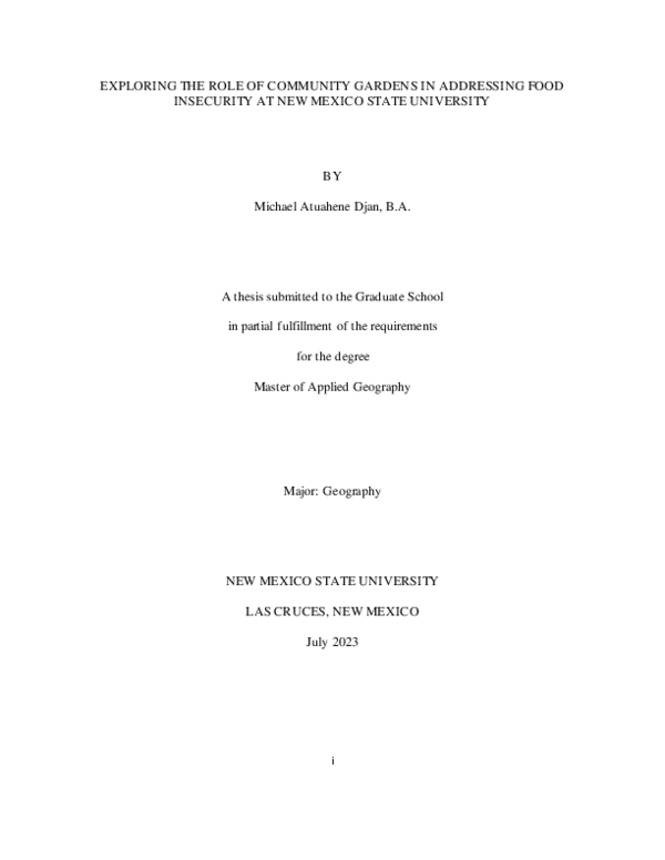 (PDF) EXPLORING THE ROLE OF COMMUNITY GARDENS IN ADDRESSING FOOD INSECURITY AT NEW MEXICO STATE ...