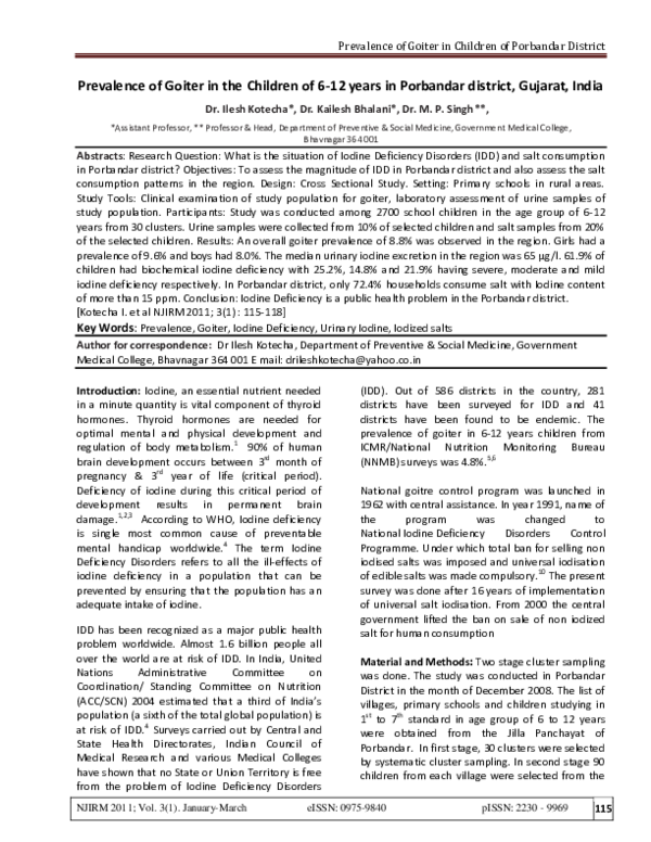 (PDF) Prevalence of Goiter in the Children of 6-12 years in Porbandar ...