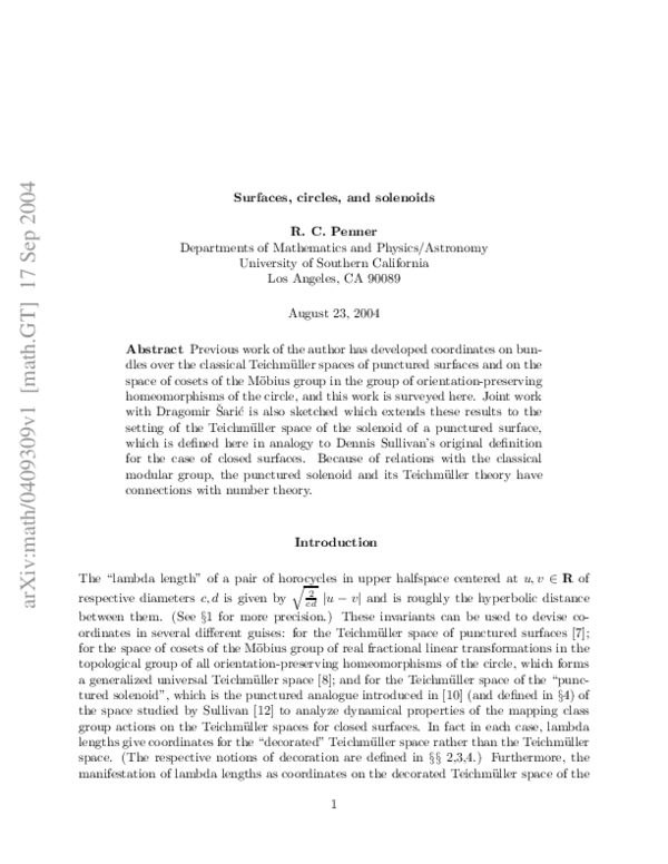 (PDF) Surfaces, circles, and solenoids | Robert Penner - Academia.edu