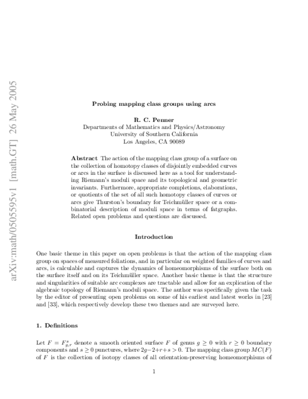 (PDF) Probing mapping class groups using arcs