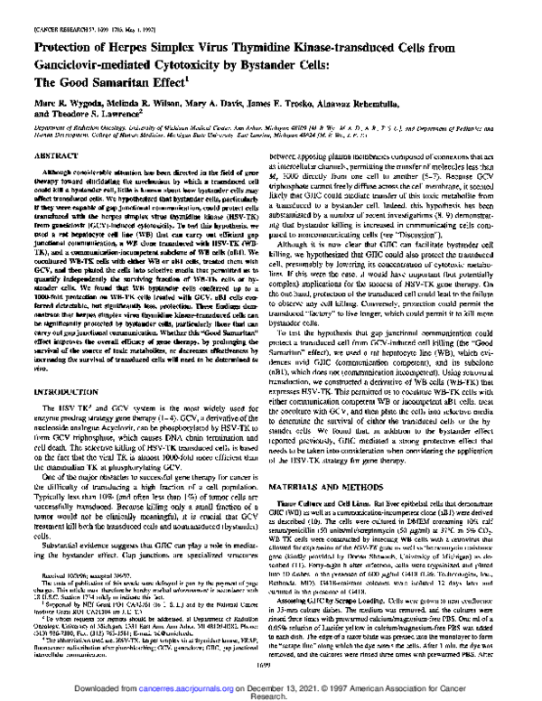 (PDF) Protection of herpes simplex virus thymidine kinase-transduced ...