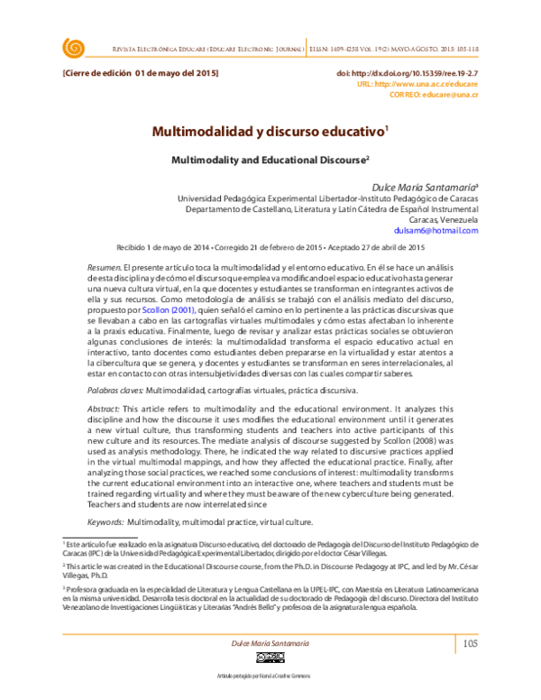 (PDF) Multimodalidad y discurso educativo