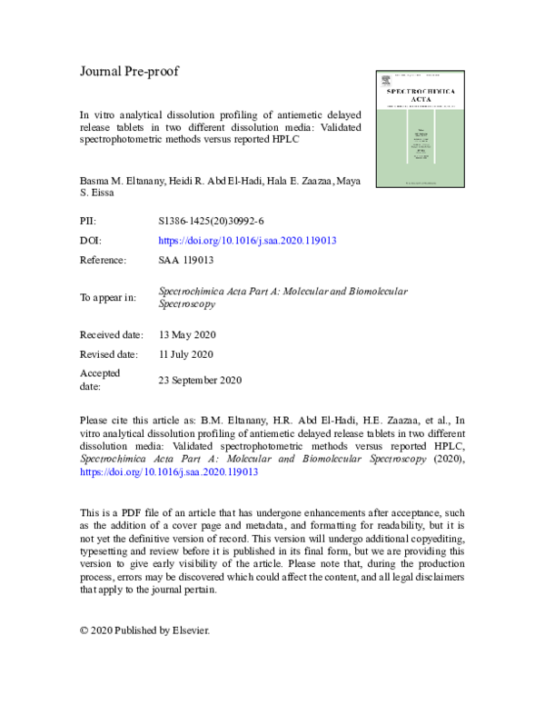 Pdf In Vitro Analytical Dissolution Profiling Of Antiemetic Delayed Release Tablets In Two