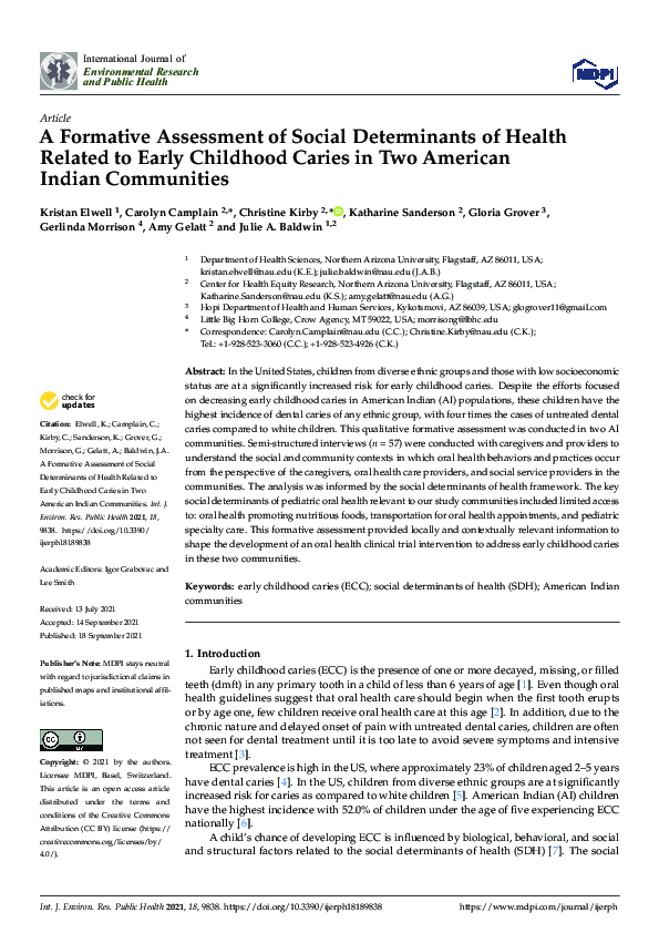 (PDF) A Formative Assessment of Social Determinants of Health Related ...