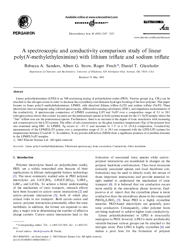 (PDF) A spectroscopic and conductivity comparison study of linear poly ...