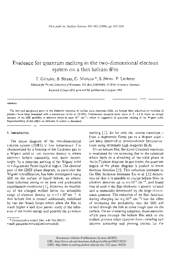 (PDF) Evidence for quantum melting in the two-dimensional electron ...