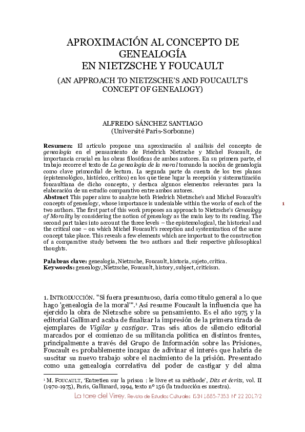 (PDF) Aproximación al concepto de genealogía en Nietzsche y Foucault ...