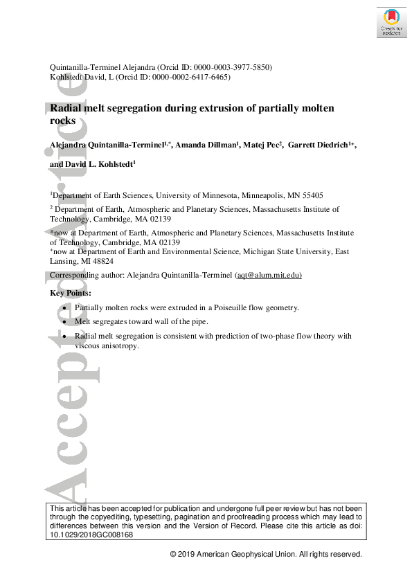 (PDF) Radial Melt Segregation During Extrusion of Partially Molten Rocks