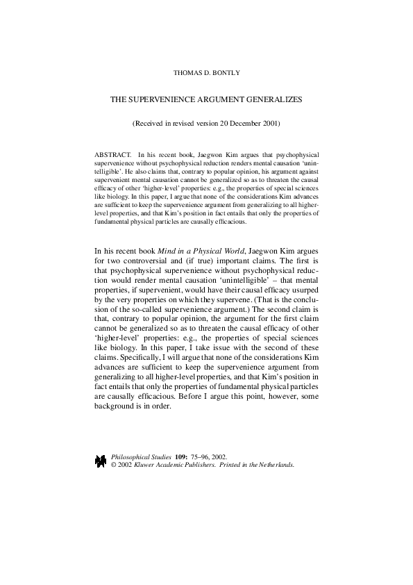(PDF) The Supervenience Argument Generalizes